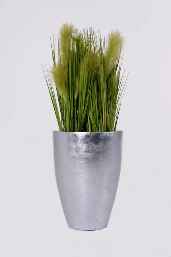 Stříbrný květináč OPALA, sklolaminát, výška 44 cm, stříbrný lesk