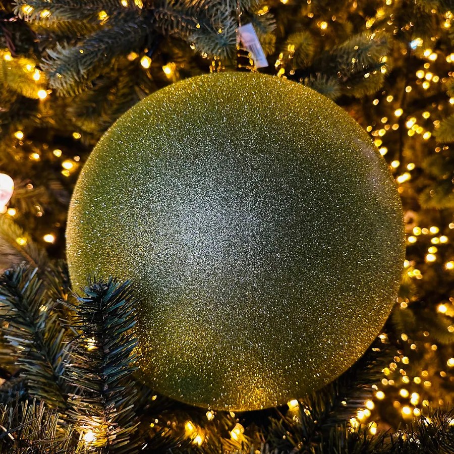 Velká vánoční ozdoba 20 cm plastová koule jablkově zelená glitter