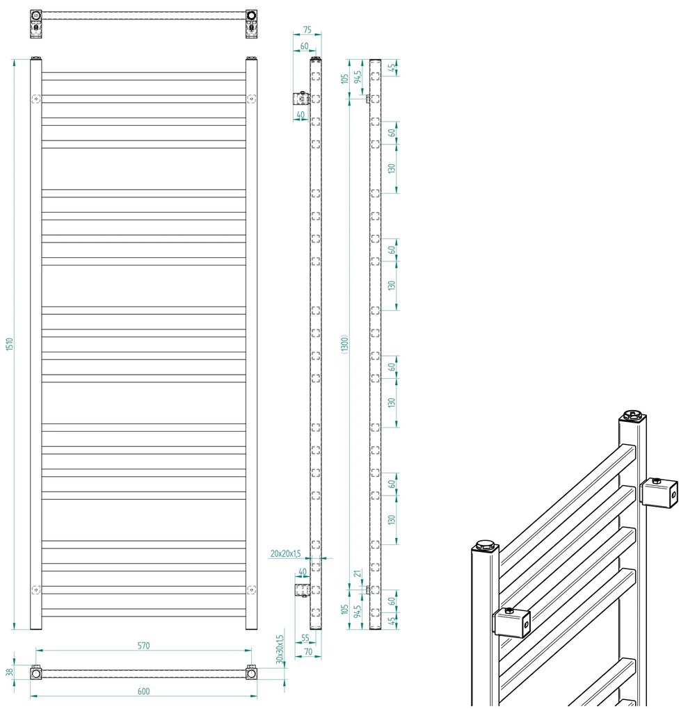 Sapho Sapho, MAKRO topné těleso 600x1510 mm, černý mat, IR420TB