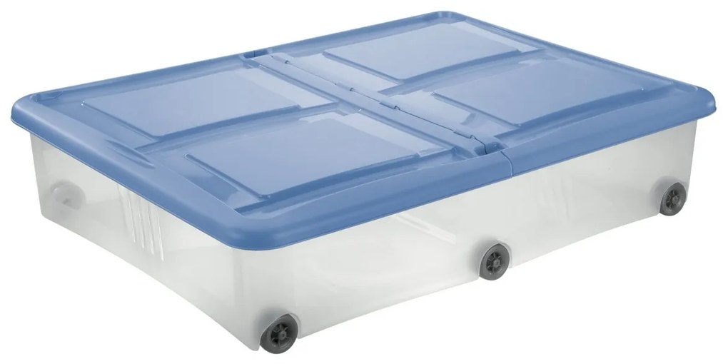 Tontarelli STOCKBOX 61L s víkem, kolečka transparent/světle modrá