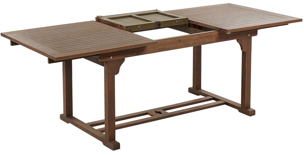 Zahradní rozkládací stůl z akáciového dřeva 160/220 x 90 cm tmavé dřevo AMANTEA Beliani