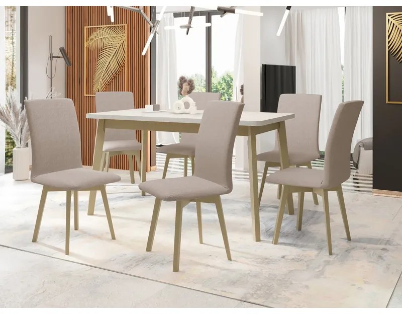 Jídelní jídelní stůl se 6 židlemi AL24, Barva dřeva: sonoma-L, Potah: Hygge D20, Barvy nožiček: Sonoma