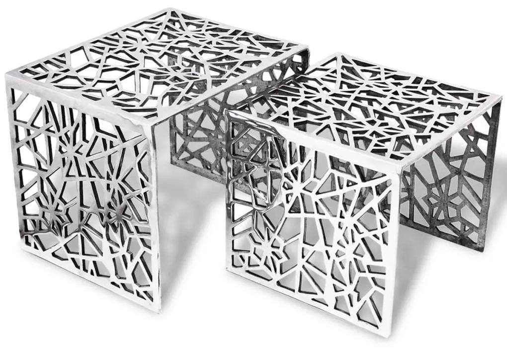 243508 vidaXL Dva kusy odkládací stolky čtvercové hliníkové stříbrné