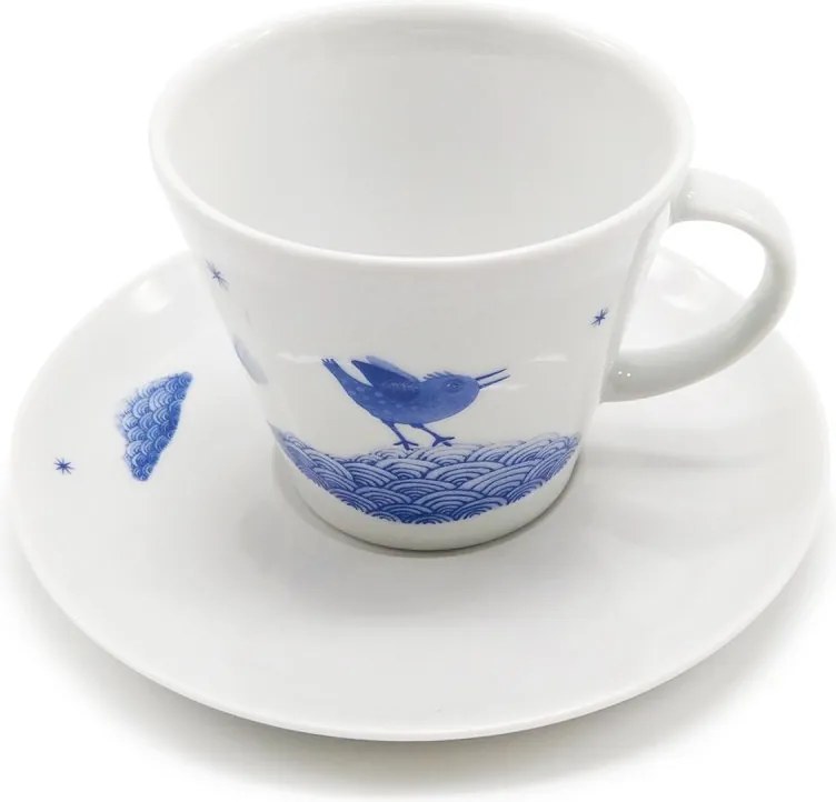 Porcelánový šálek s podšálkem Na vlnách ptačí radosti, 280 ml – s originální českou kresbou