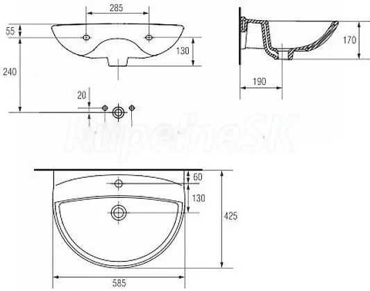 Cersanit MITO RED keramické umyvadlo nástěnné, 60x43 cm, TK001-006