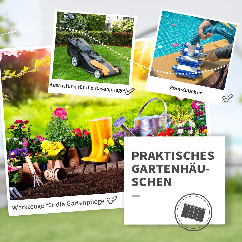 Kůlna Outsunny, zahradní kůlna, kůlna na nářadí s posuvnými dveřmi, větrací okno, jednoplášťová střecha, venkovní, ocel, tmavě zelená, 280 x 130 x 17…