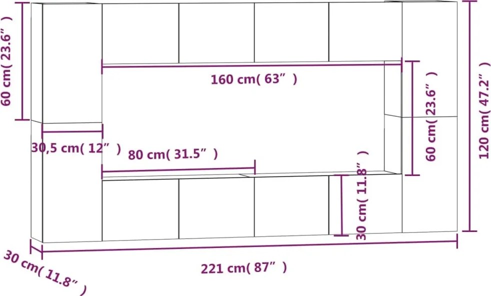 vidaXL 8dílný set TV skříněk kompozitní dřevo [3114291] Barva: dub sonoma