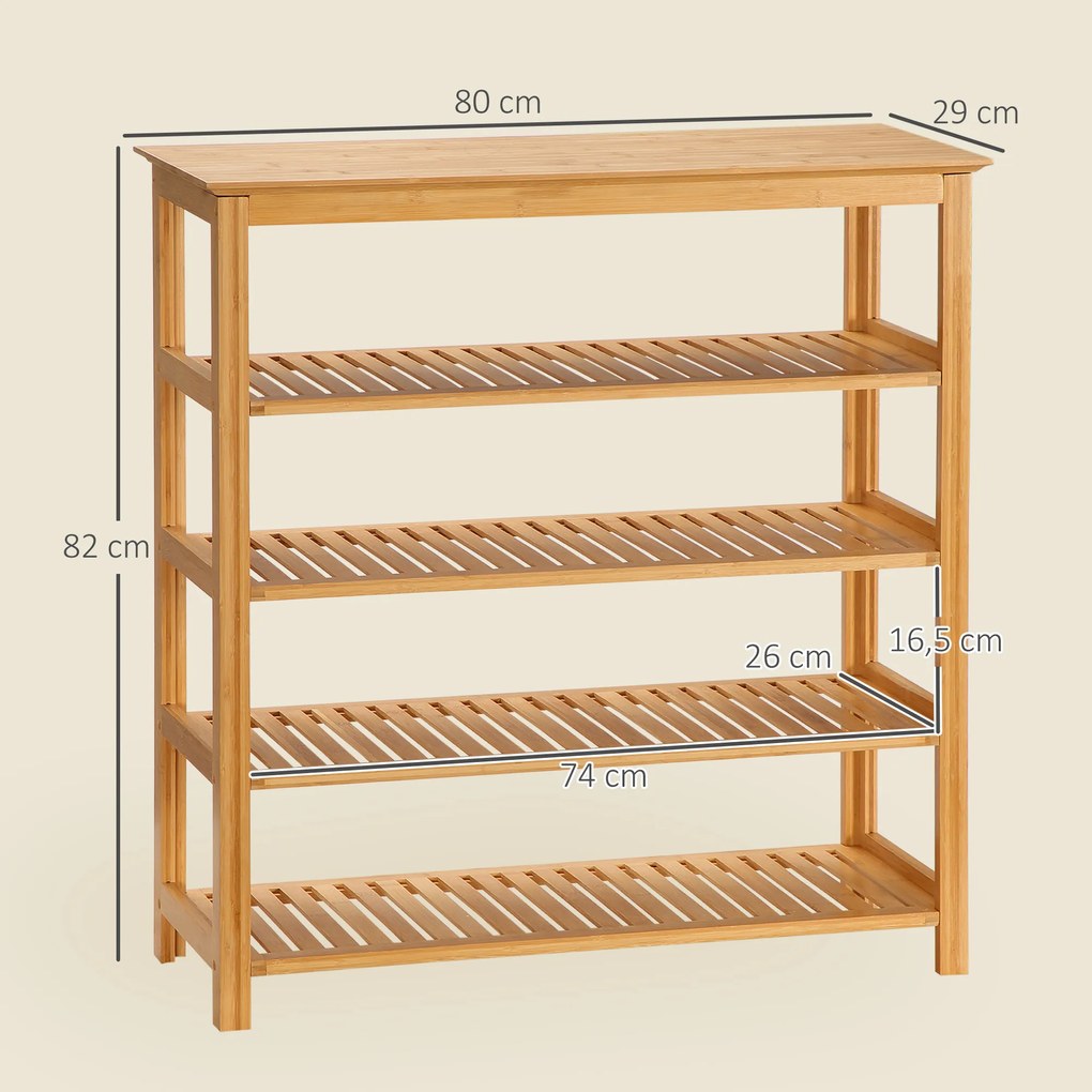 HOMCOM Věšák na boty 5 úrovní pro 20 párů bot Věšák na boty do předsíně z bambusu 80x29x82cm Příroda | Aosom.de