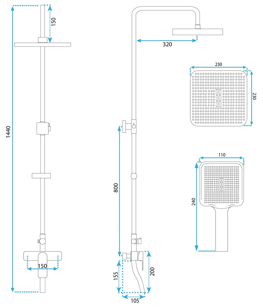 Sprchový komplet REA ARGUS zlatý kartáčovaný