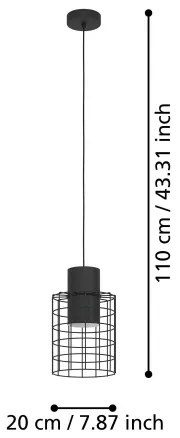 Eglo 43625 - Lustr na lanku MILLIGAN 1xE27/40W/230V pr. 20 cm černá