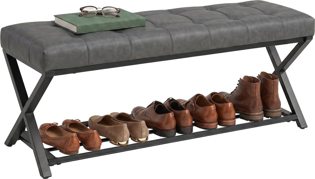 HOMCOM čalouněná lavice na boty — X‑frame, PU, nosnost 220 kg, 112 × 37 × 47 cm | Aosom