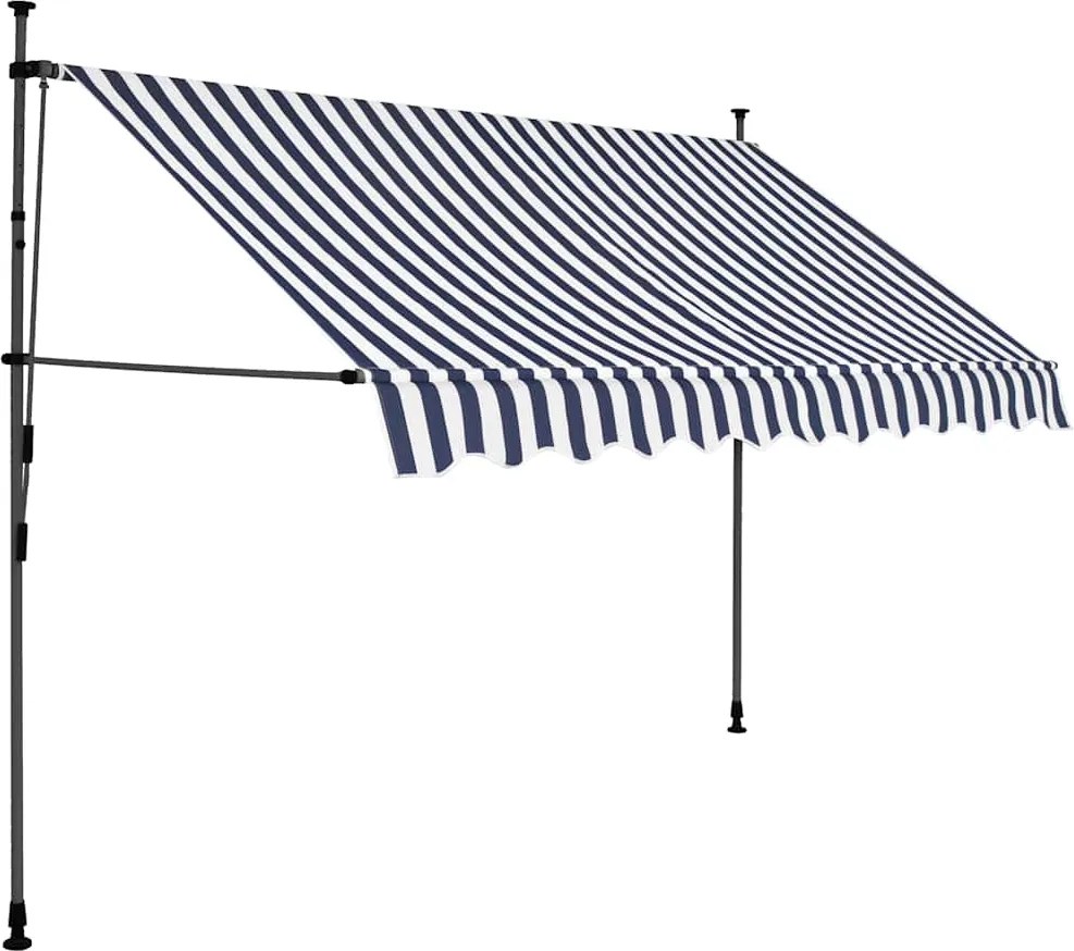Ručně zatahovací markýza s LED světlem 250 cm modrobílá 145844
