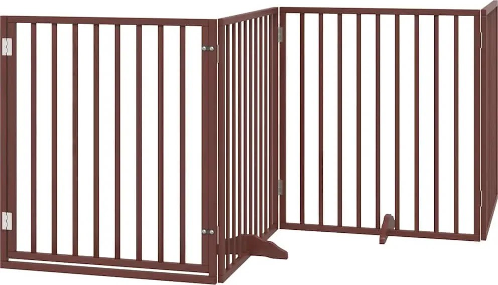 Zábrana pro psy s dvířky skládací 12 panelů hnědá 960 cm topol 3155584