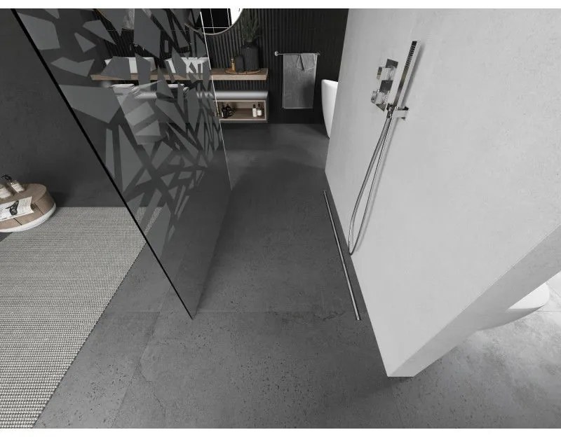 Mexen Kioto, sprchová zástěna Walk-In 100 x 200 cm, 8mm čiré sklo bílý vzor, ​​broušená ocel profil, 800-100-002-97-85