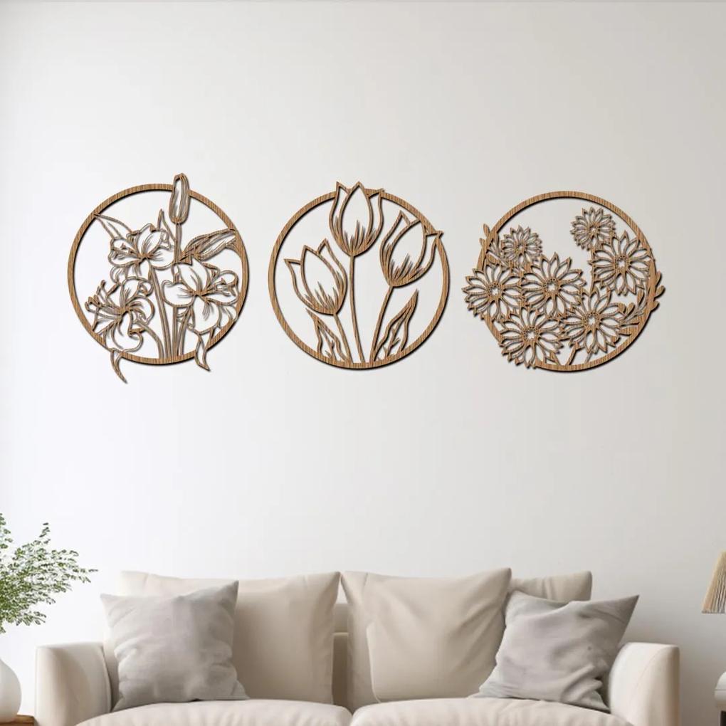 dřevo života Dřevěné dekorace na zeď KVĚTINY V KRUHU Barevný vzor: Buk, Rozměry Ø: 60