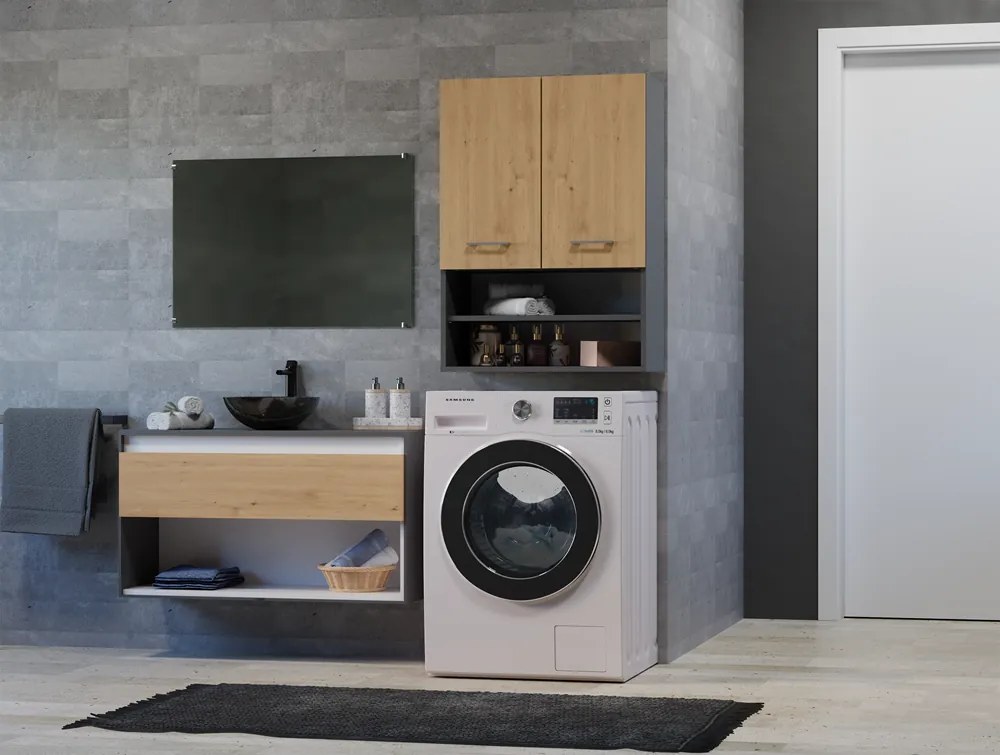 TPS Koupelnová skříňka nad pračku POLA MINI DK - Antracit - Dub artisan