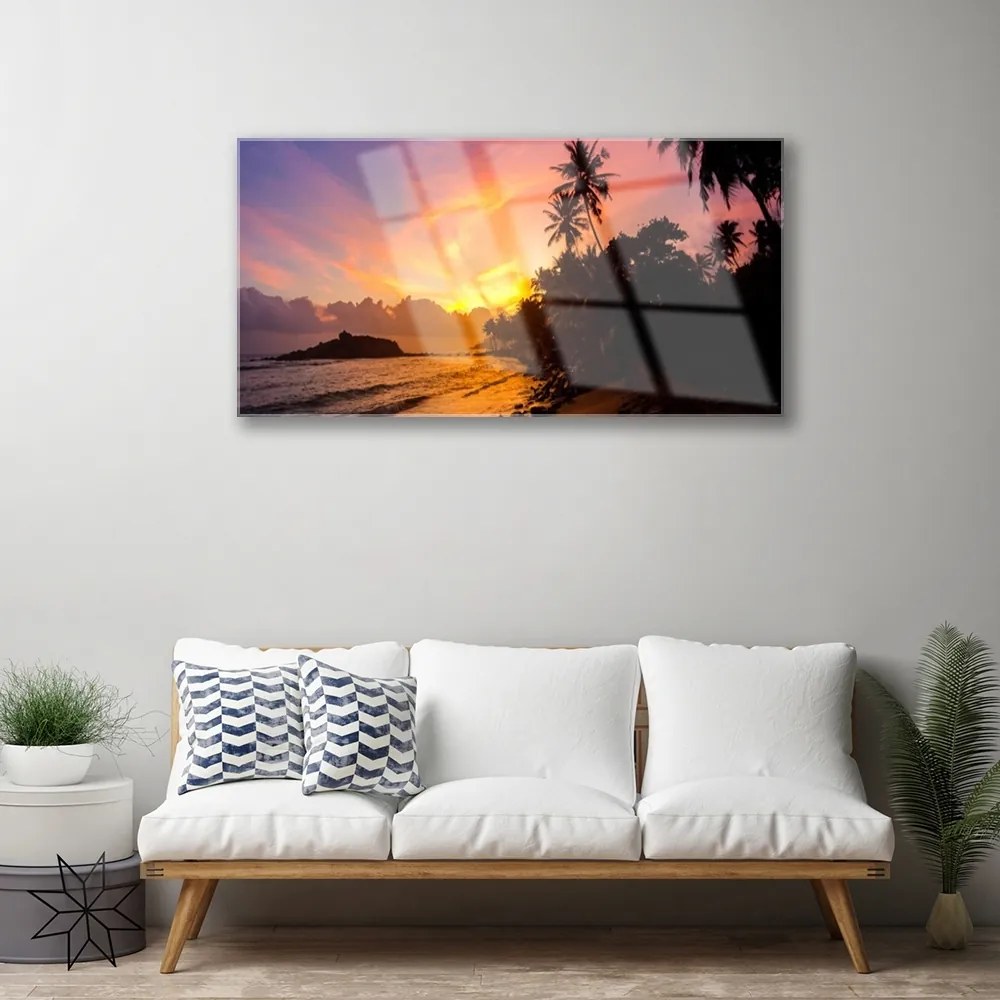 Obraz na skle Moře Slunce Palmy Krajina 120x60 cm