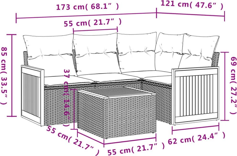 vidaXL 5dílná zahradní sedací souprava s poduškami polyratan [3227620] Barva: Černá