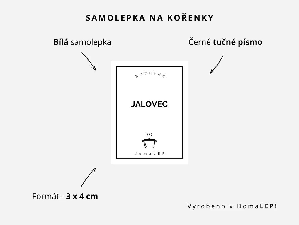JALOVEC - Samolepka na kořenky 3 x 4 cm - DomaLEP varianta: PRŮHLEDNÁ - tučné písmo