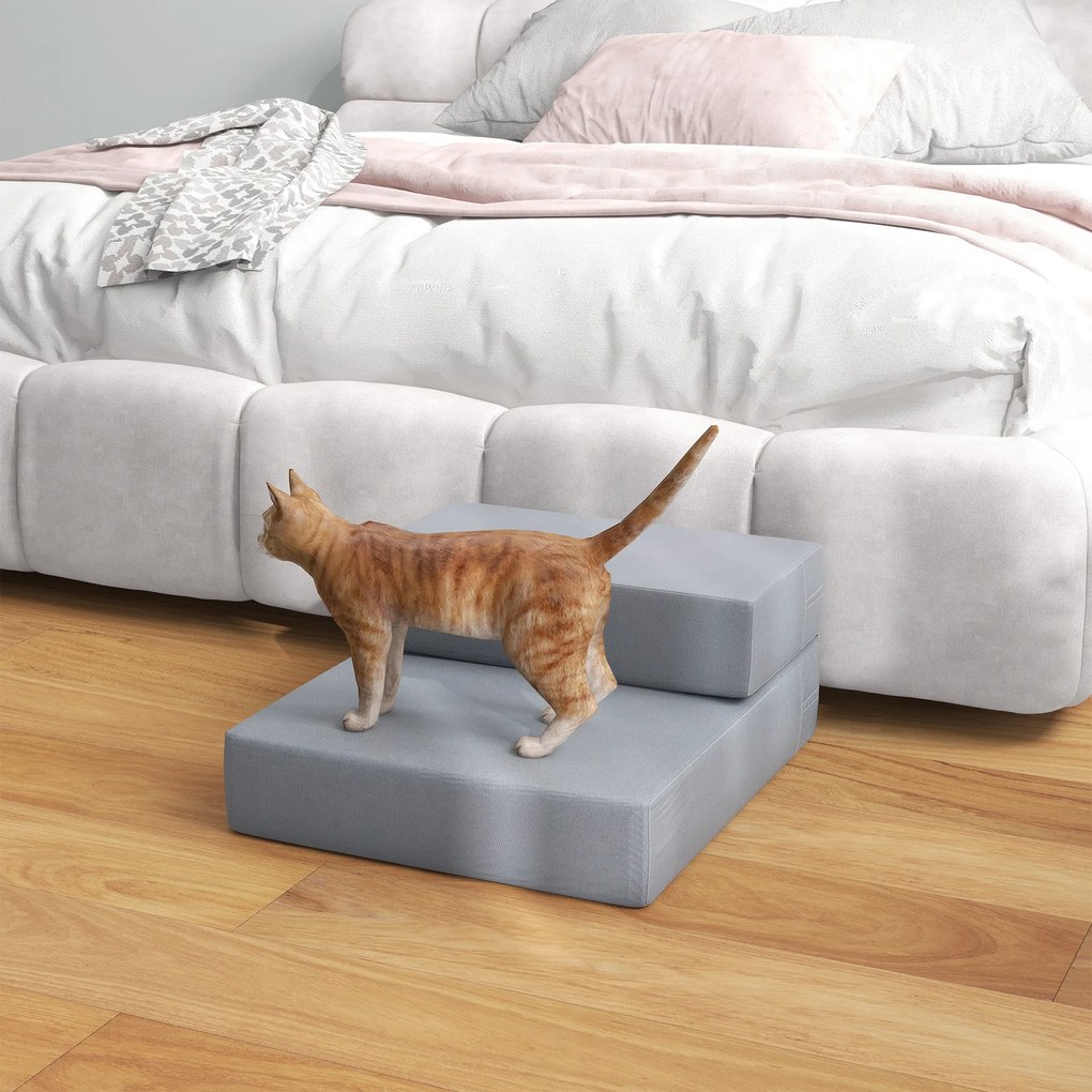 PawHut pet schody skládací dvoustupňová podložka pro psy a kočky šedá L45xW39xH20 cm ideální pro malá zvířata