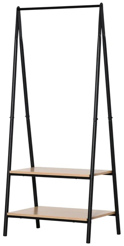 Věšák na šaty se 2 policemi, kov/přírodní dřevo, 149 cm 850-096