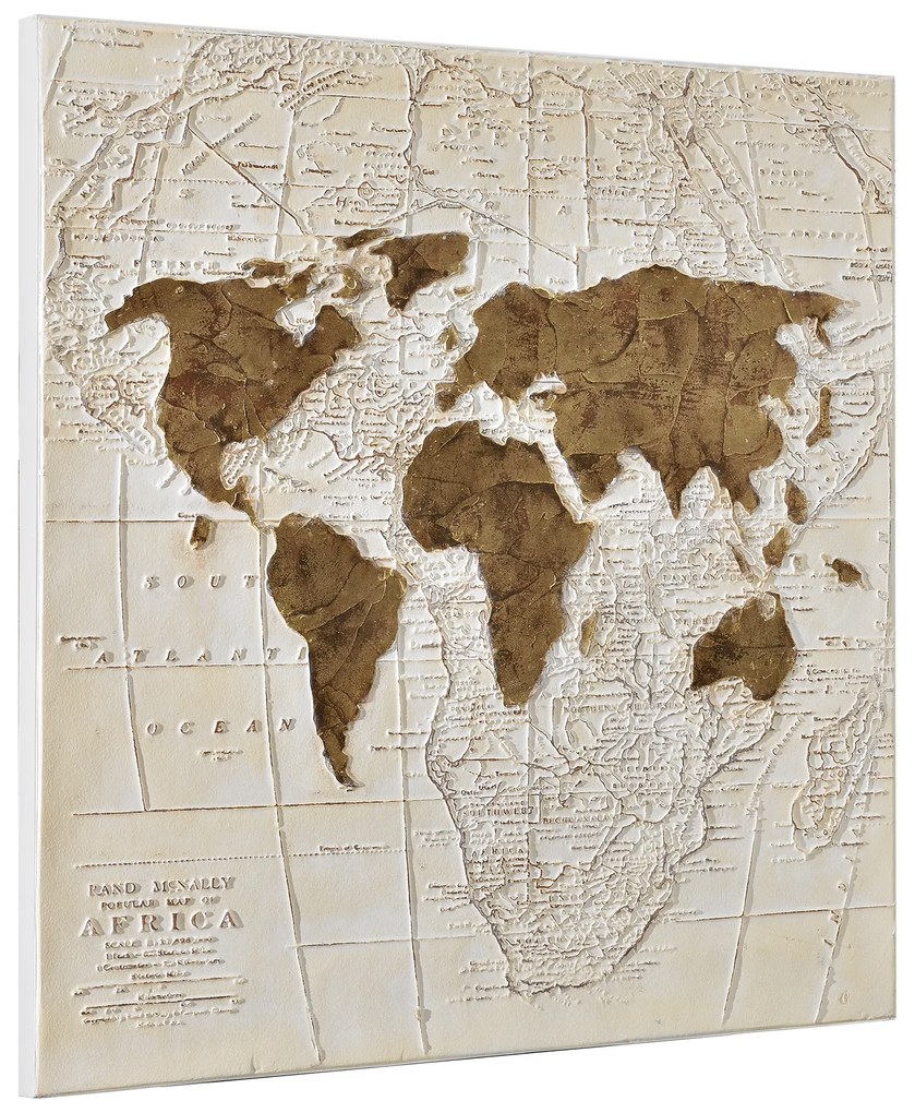[art.work] Ručně malovaný obraz - mapa světa - plátno napnuté na rámu - 100x100x3,8 cm