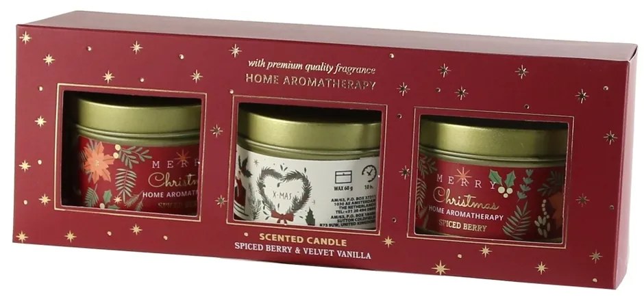 Sada vánočních svíček Merry Christmas Spiced berry/Velvet vanilla, 3 ks