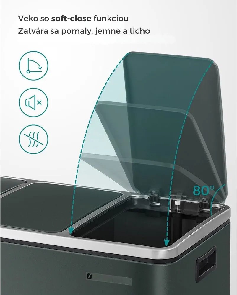 Koš na třídění odpadu SORT 54 l (3×18 l), antracitová/stříbrná SongmicsHome
