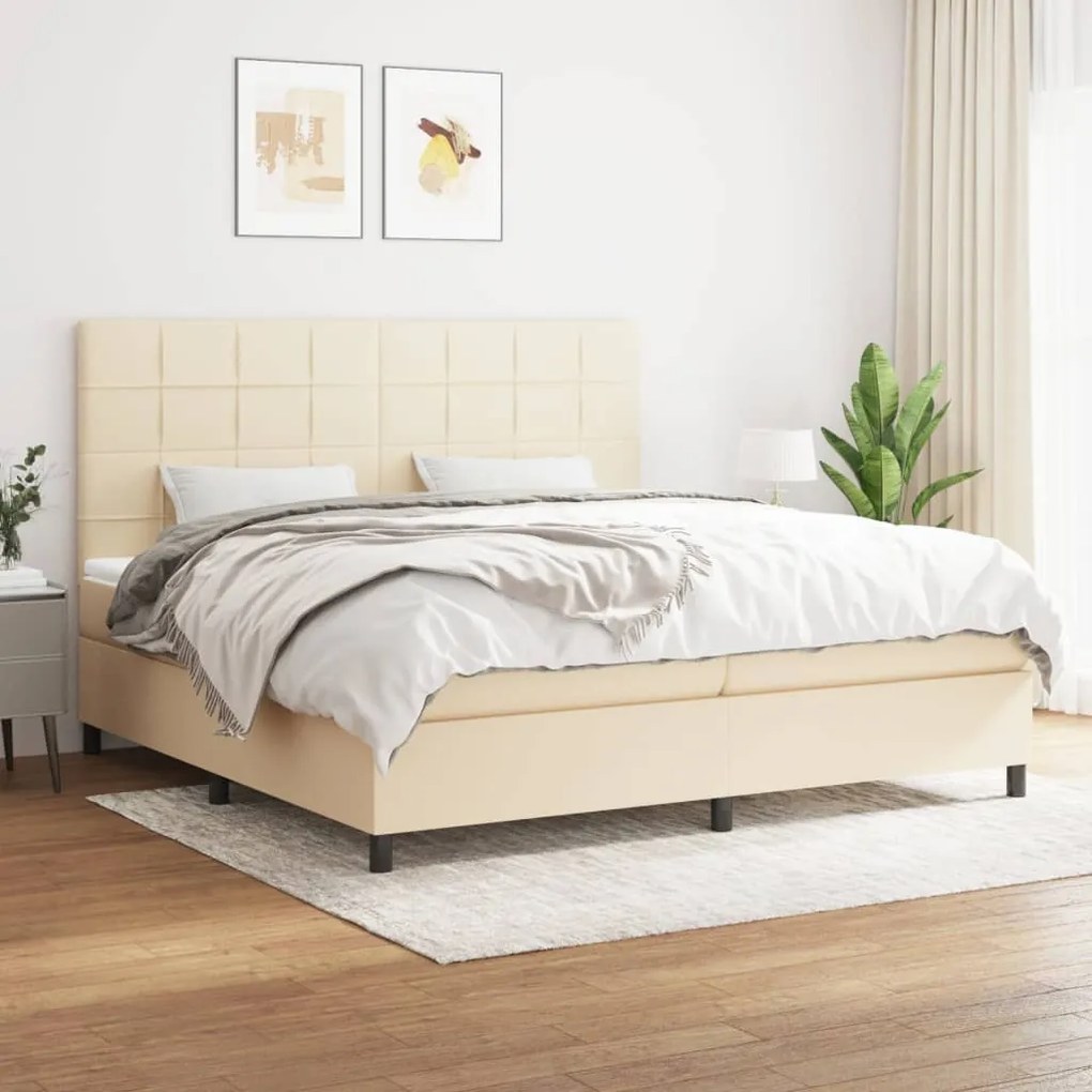 Box spring postel s matrací krémová 200x200 cm textil 3141806