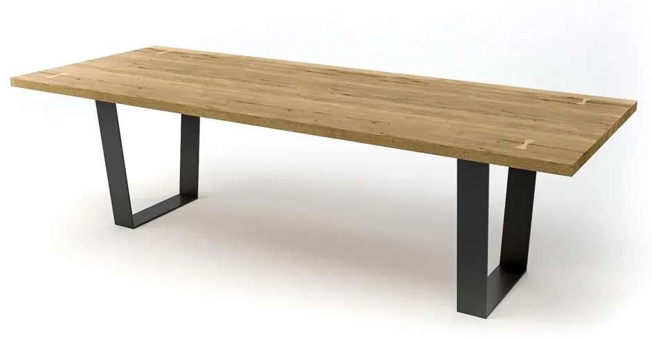 Dubový jídelní stůl Gentle z masivu Rozměr: 2600 x 900 x 750, Barva oceli:  Matná bílá, Barva dřeva: Betonová šedá | BIANO