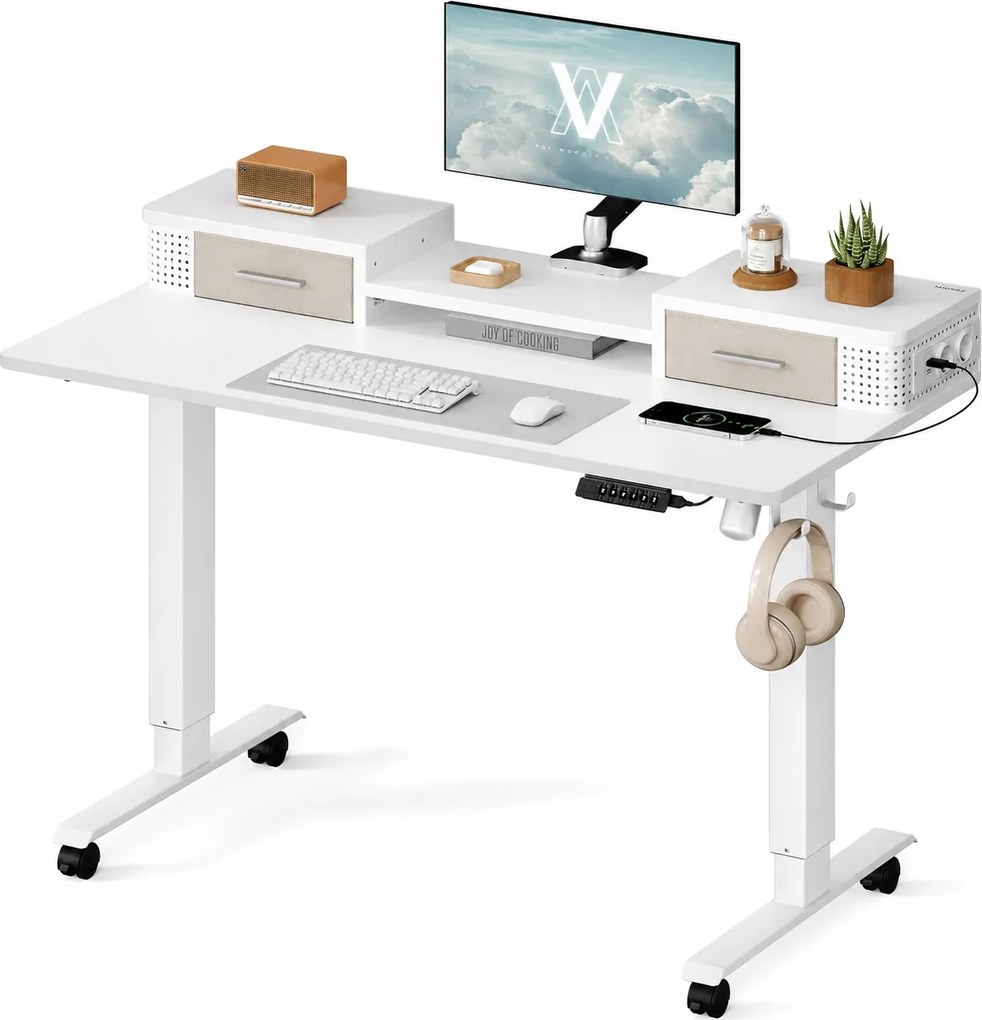 VASAGLE elektricky nastavitelný stůl, 120x60 cm, paměťová funkce, bílá