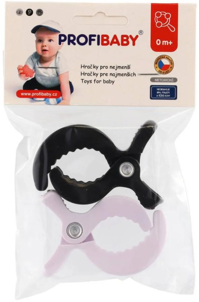 PROFIBABY Klipy na kočárek černý + bílý set 2ks plast v sáčku hj340cb
