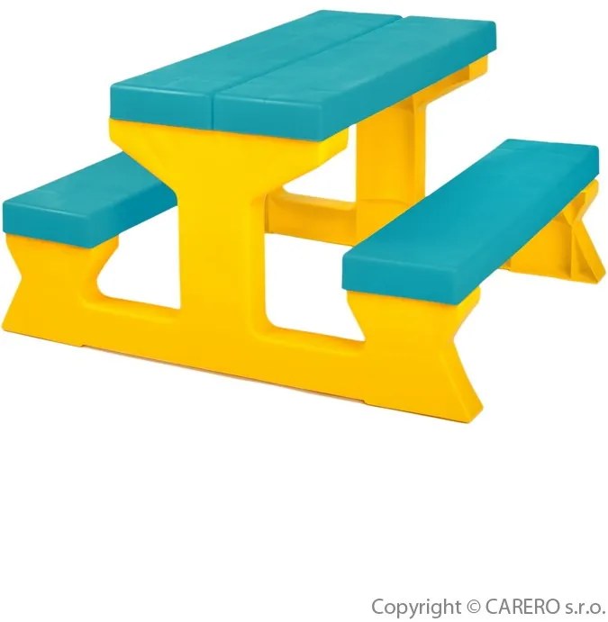 Dětský zahradní nábytek - Stůl a lavičky tyrkysovo-žlutý