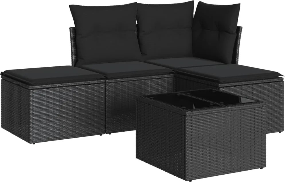 5dílná zahradní sedací souprava s poduškami černá polyratan 3217485