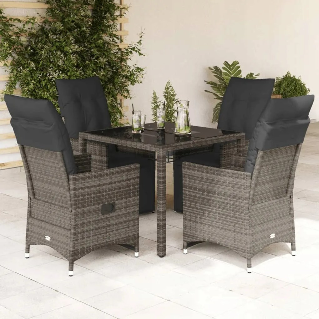 5Dílný Zahradní Bistro Set S Poduškami Šedý Polyratan Sklo 4 90 x 90 x