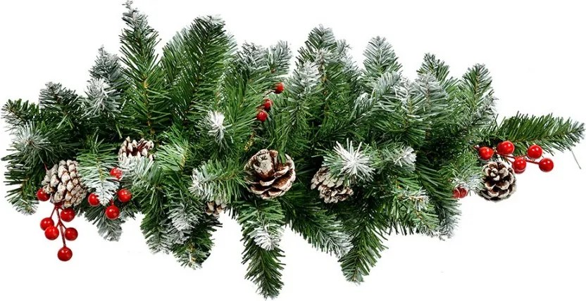 Zasněžená jehličnatá větev se šiškami a bobulemi - 35*10*65 cm