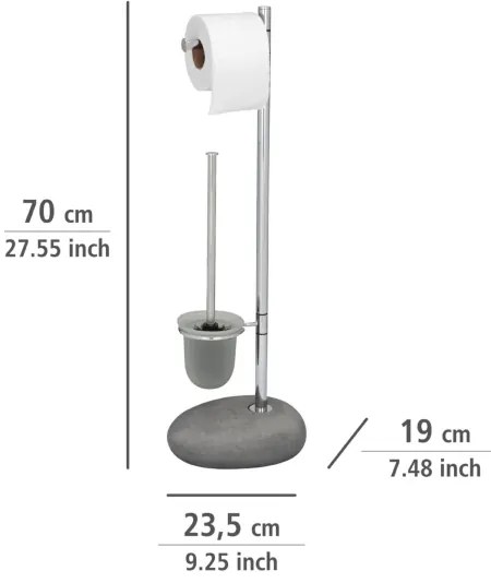 WENKO 19494100 - WC štětka PEBBLE STONE 23,5x70 cm lesk. chrom/šedá/satin