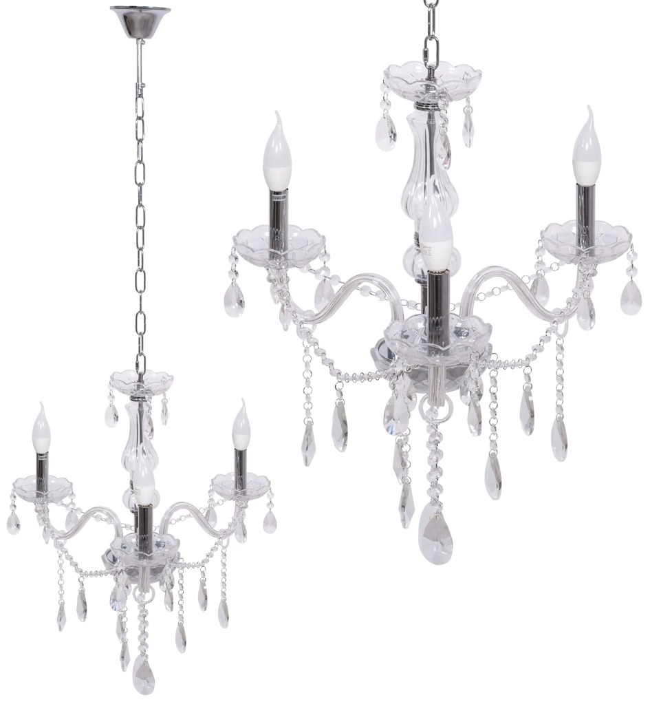 Toolight - Křišťálový závěsný lustr 3xE14 60W 300752, stříbrná, OSW-04601