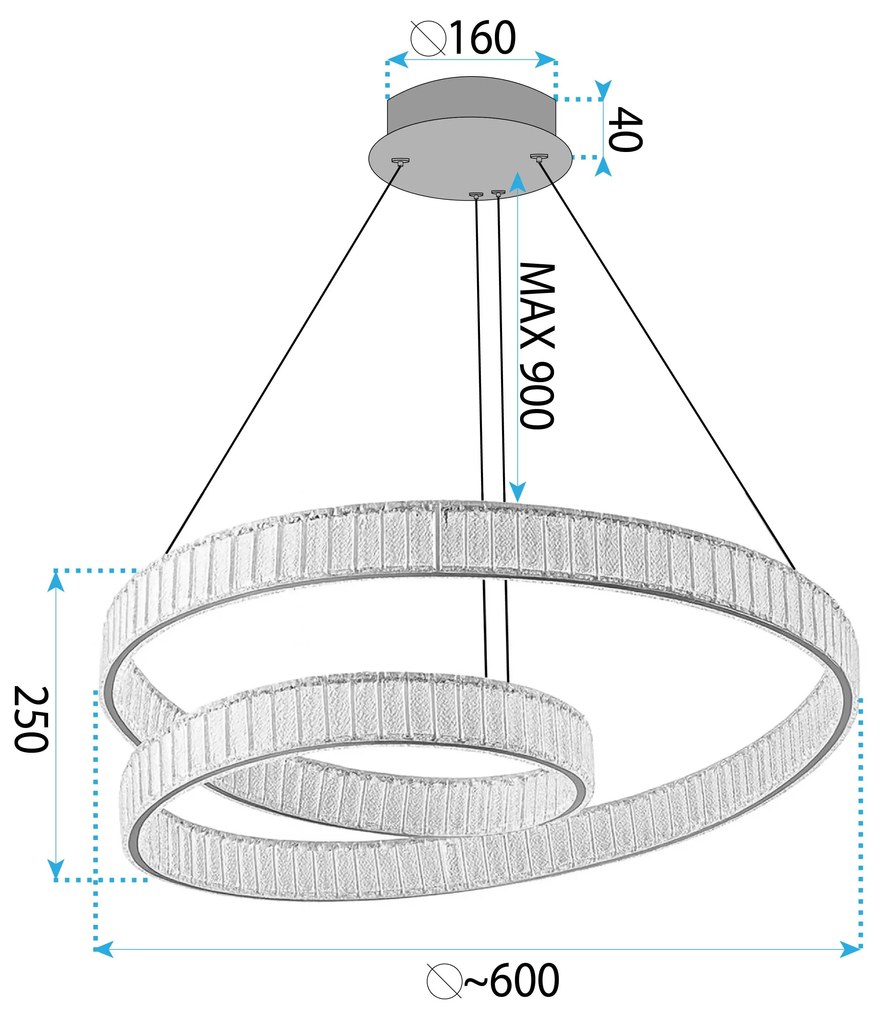 Toolight Toolight, LED závěsné svítidlo 60cm, 72W, 3500lm, APP1767-CP, zlatá, OSW-04343
