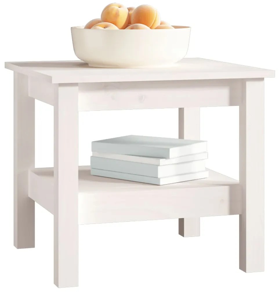 Konferenční stolek bílý 45 x 45 x 40 cm masivní borové dřevo - Default Title