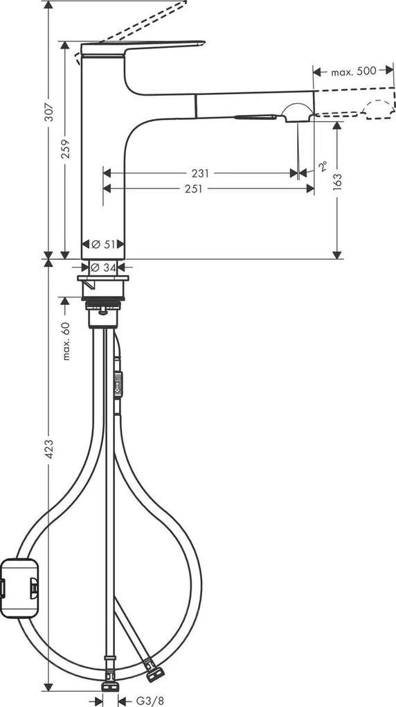 Hansgrohe Zesis M33, páková kuchyňská baterie 160, vytahovací sprška, 2jet, vzhled nerezu, HAN-74801800
