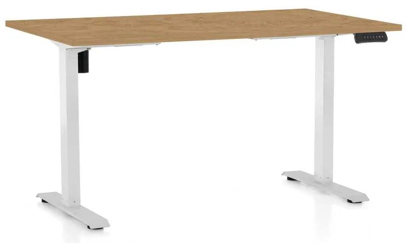 Výškově nastavitelný stůl OfficeTech B, 120 x 80 cm, bílá podnož, dub kamenný
