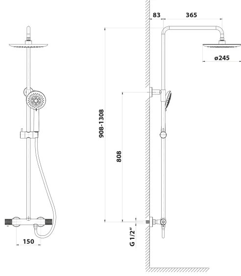 Sapho - Sprchová sada s baterií SOLARIS matná černá