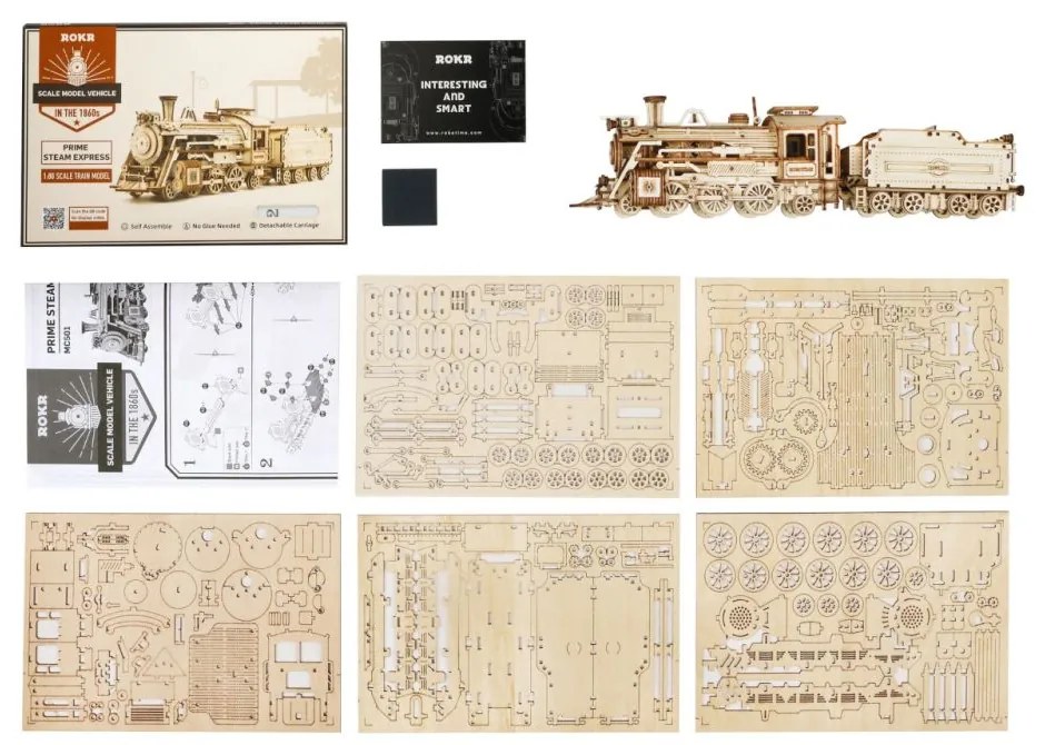Robotime 3D dřevěné puzzle Parní lokomotiva Prime Steam Express 1:80 308 ks