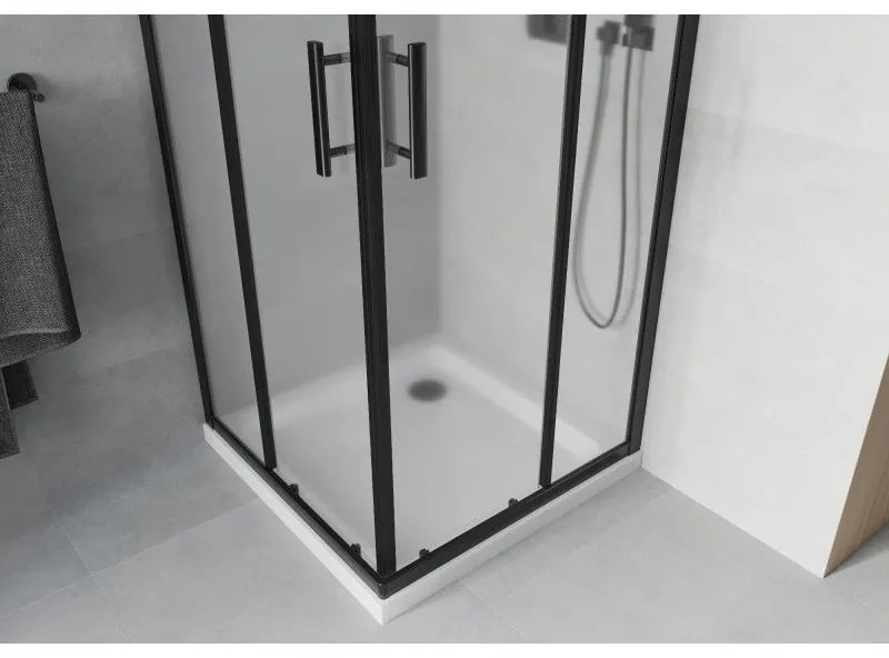 Mexen Rio, čtvercový sprchový kout 80(dveře)x80(dveře)x190 cm, 5mm sklo námraza, černý profil + bílá sprchová vanička SLIM, 860-080-080-70-30-4010B