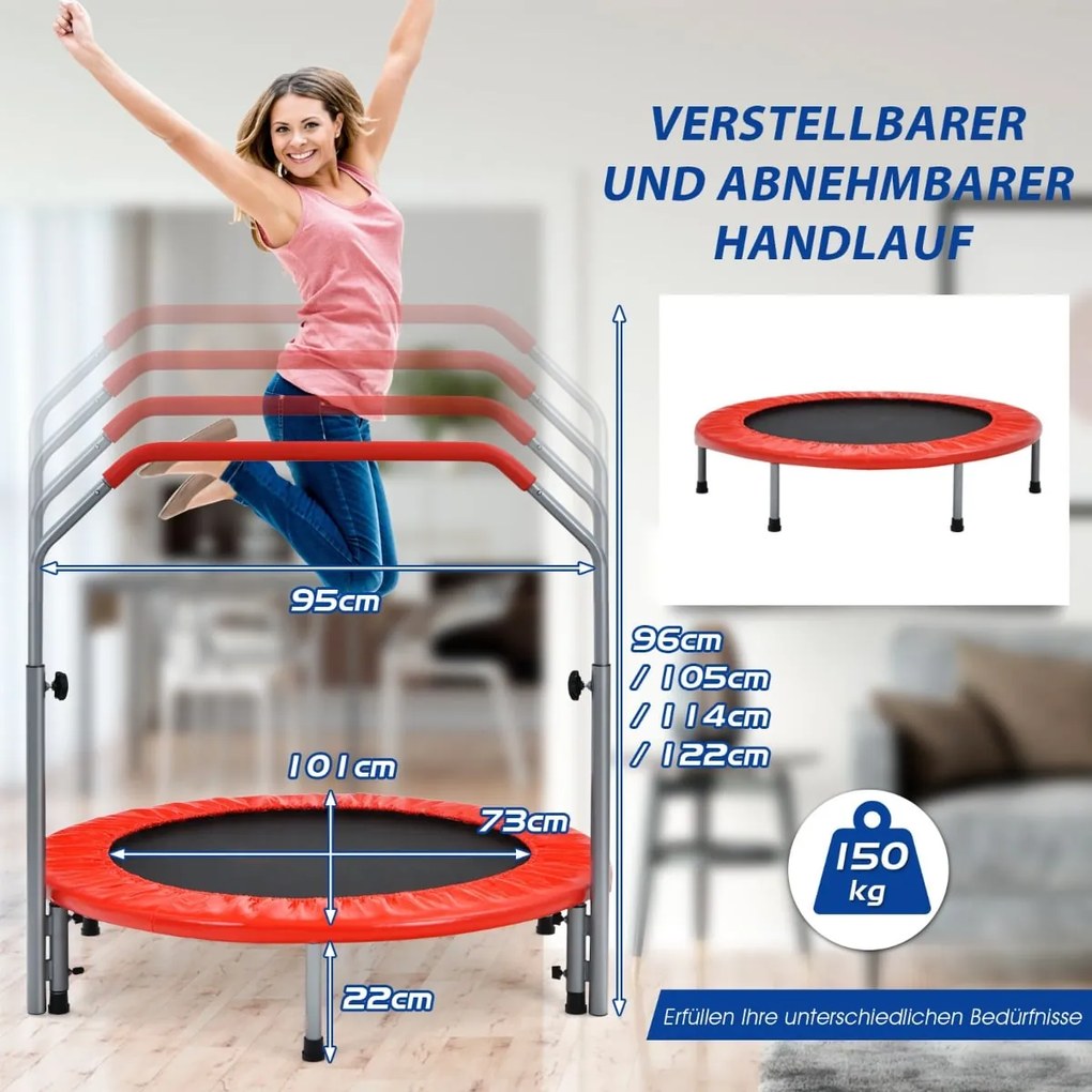 Costway Ø 101 cm skládací mini trampolína s výškově nastavitelným madlem fitness