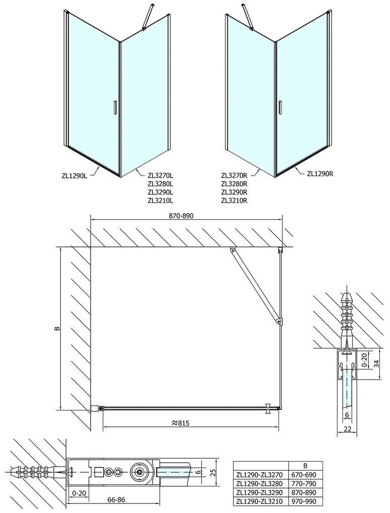 Polysan ZOOM LINE obdélníkový sprchový kout 900x700mm L/P varianta ZL1290ZL3270