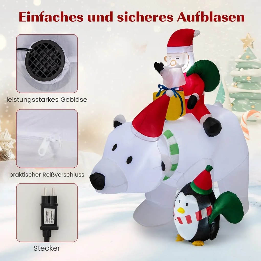 Costway 210 cm Nafukovací lední medvěd Santa Claus s tučňákem a dárková krabička