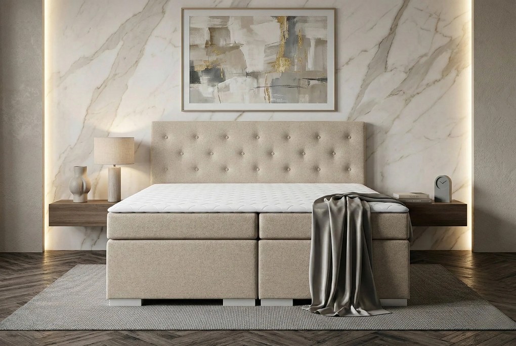 XXXLutz POSTEL BOXSPRING, 180/200 cm, béžová MID.YOU - Manželské postele - 000044002503