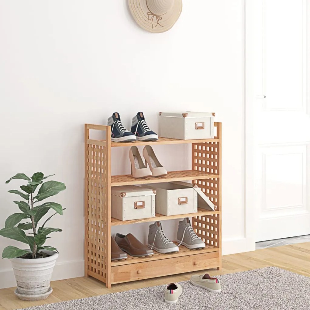Botník Se Zásuvkou 70 X 27 X 81 Cm Masivní Ořechové Dřevo